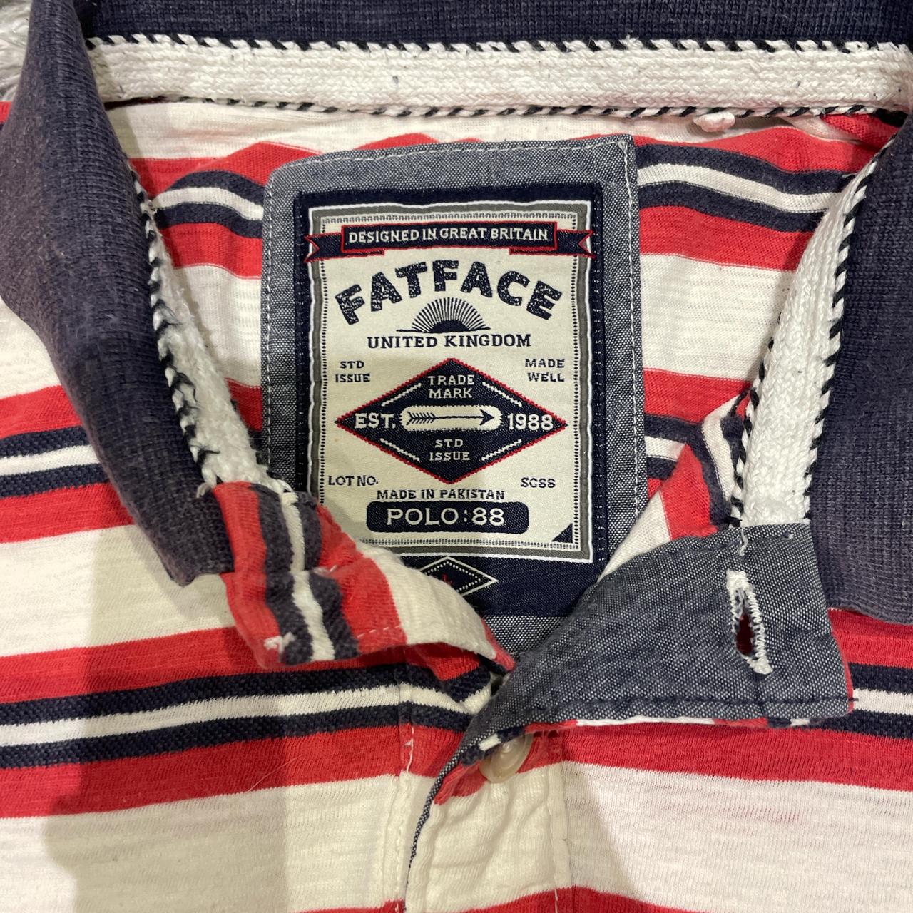 Fatface red and white striped polo shirt men’s large - Depop
