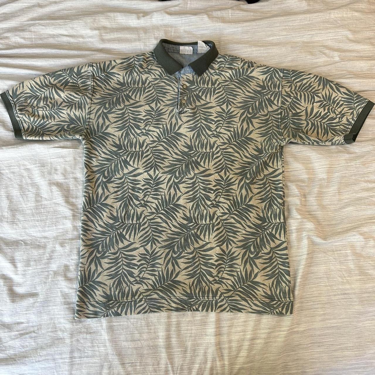 Bugle Boy green leaf print polo shirt size L - Depop