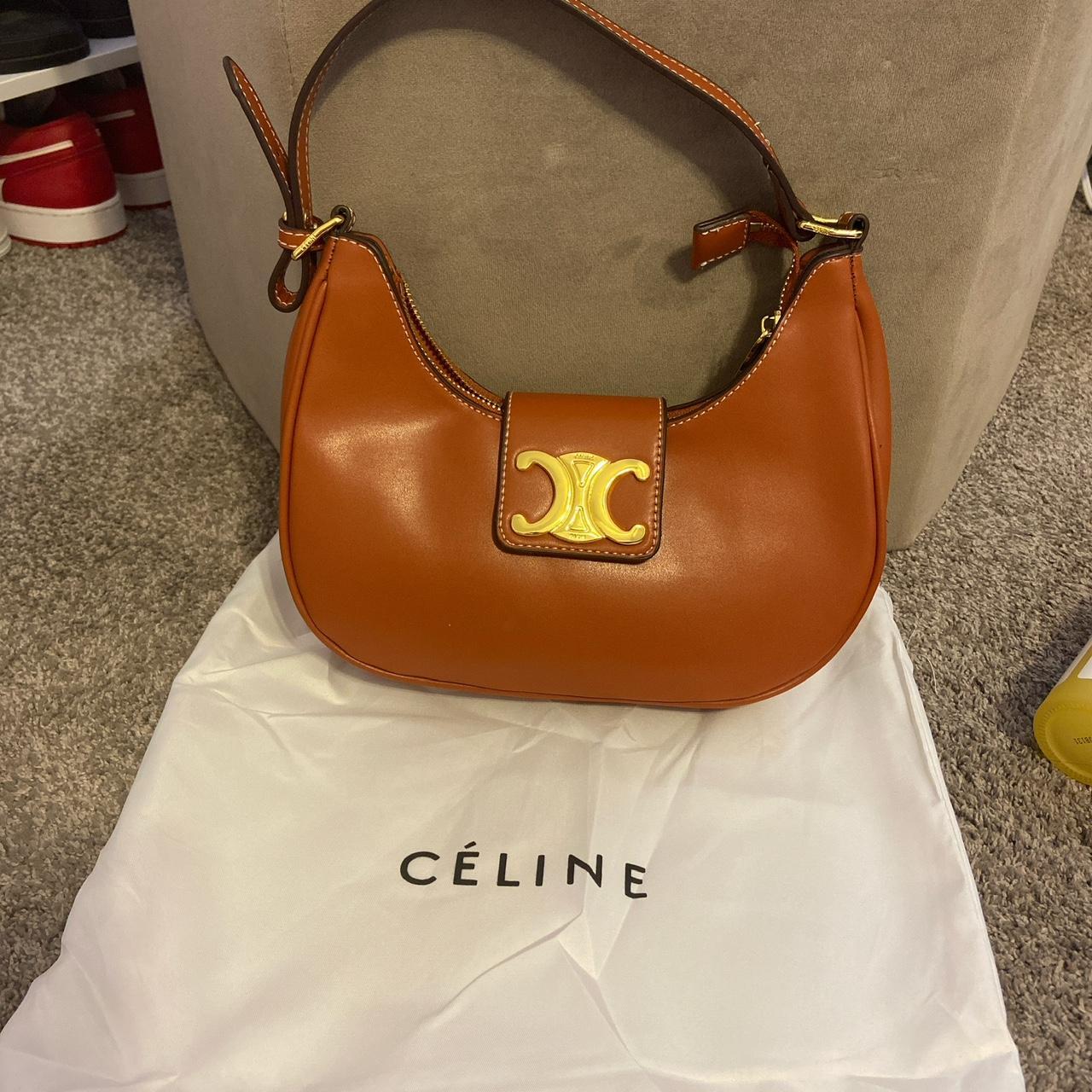 Céline tan and gold leather shoulder bag. Only one... - Depop