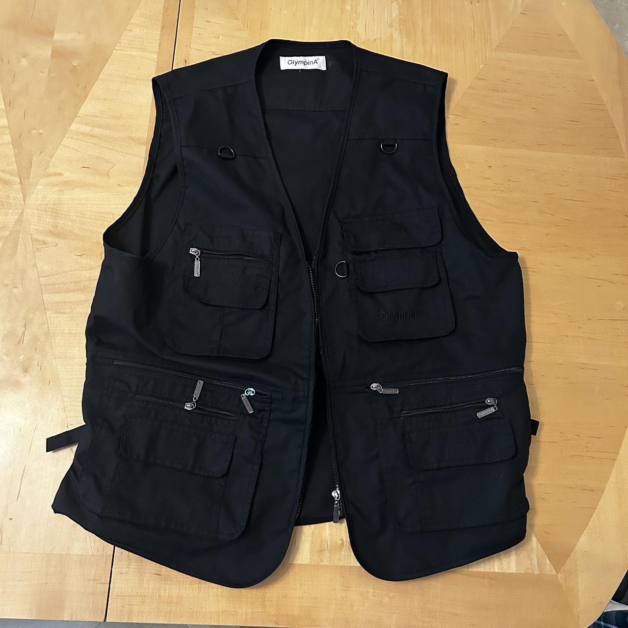 Black utility vest with multiple pockets and... - Depop