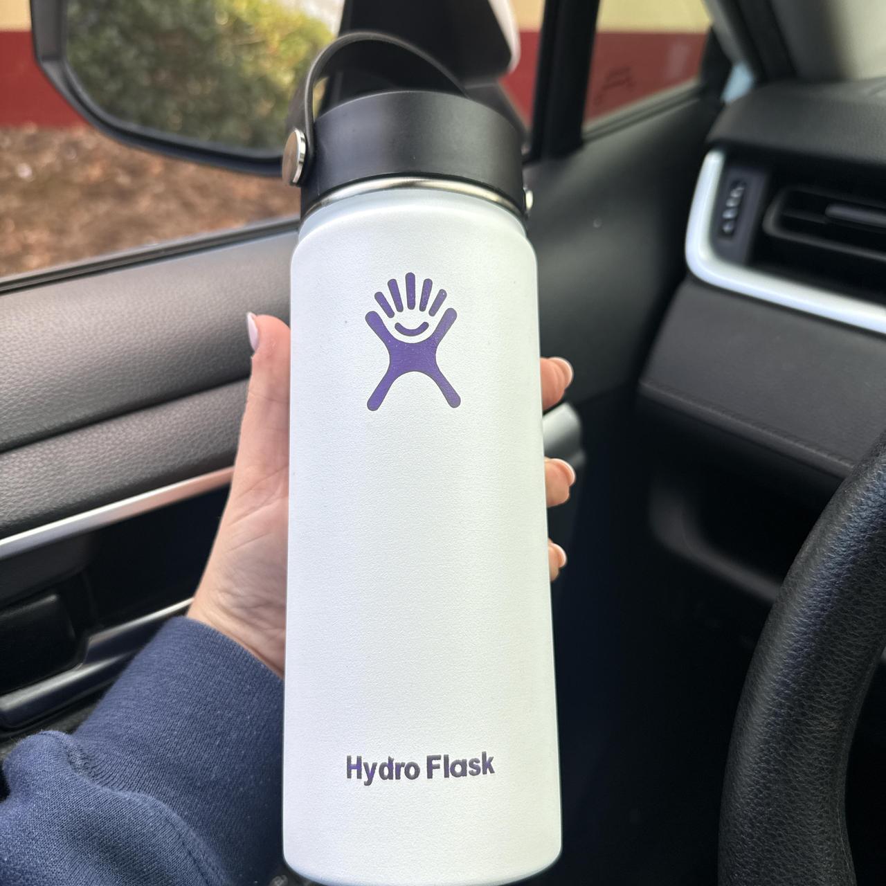 White and purple Hydro Flask water bottle... | Depop