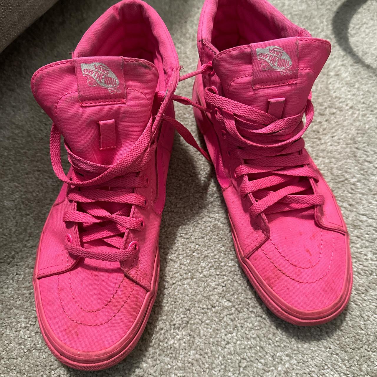 Bright pink neon high top vans M 7 w 8.5 | Depop