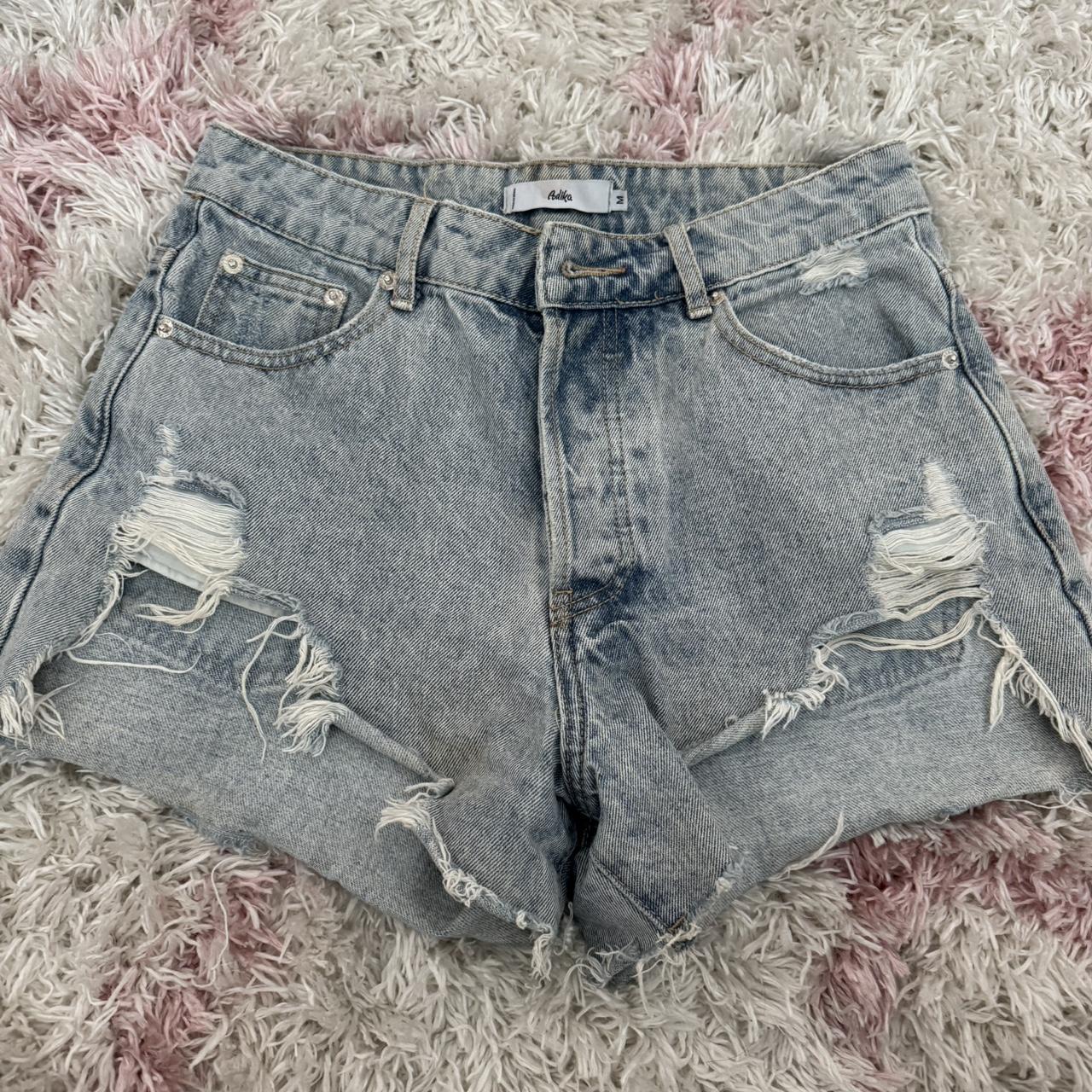 Adika medium wash denim shorts size M - Depop