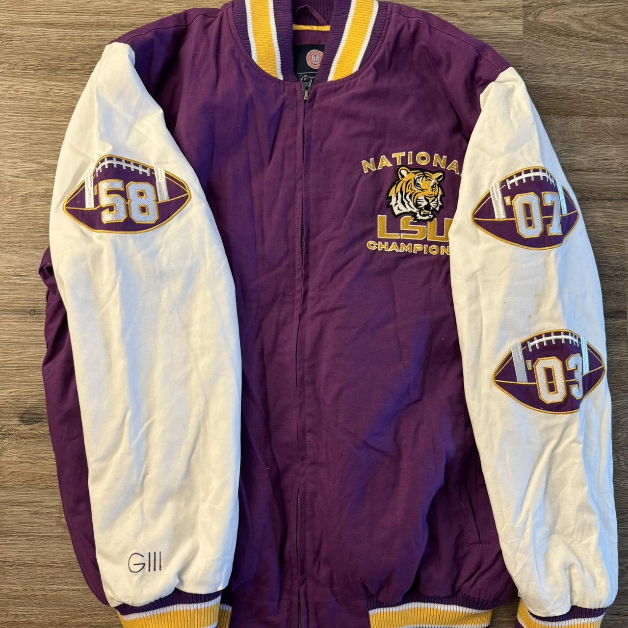 LSU Tigers varsity jacket in purple and yellow.... - Depop