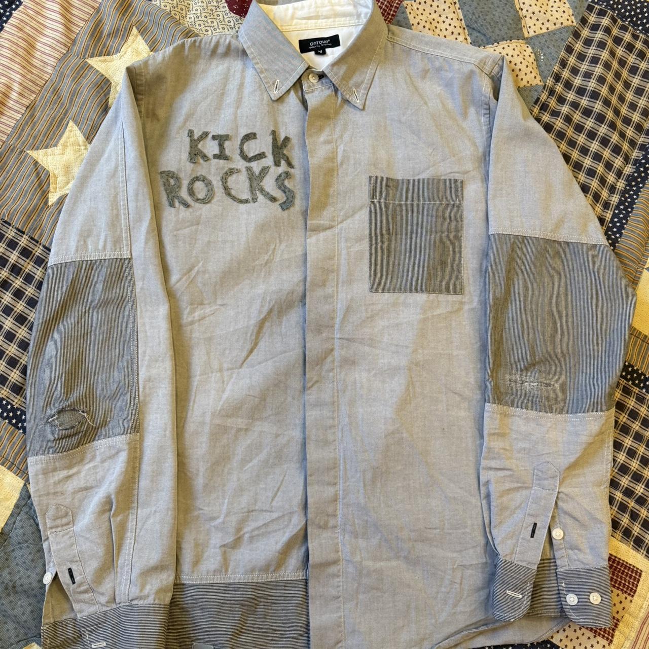 “Kick Rocks” Bandit Denim patchwork distressed... | Depop