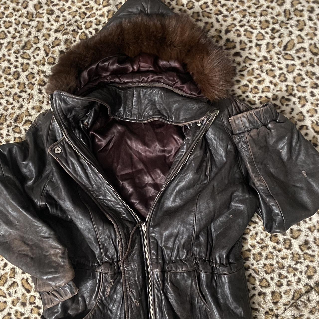BROWN CHOCOLATE FUR COAT brown fur lined leather... - Depop