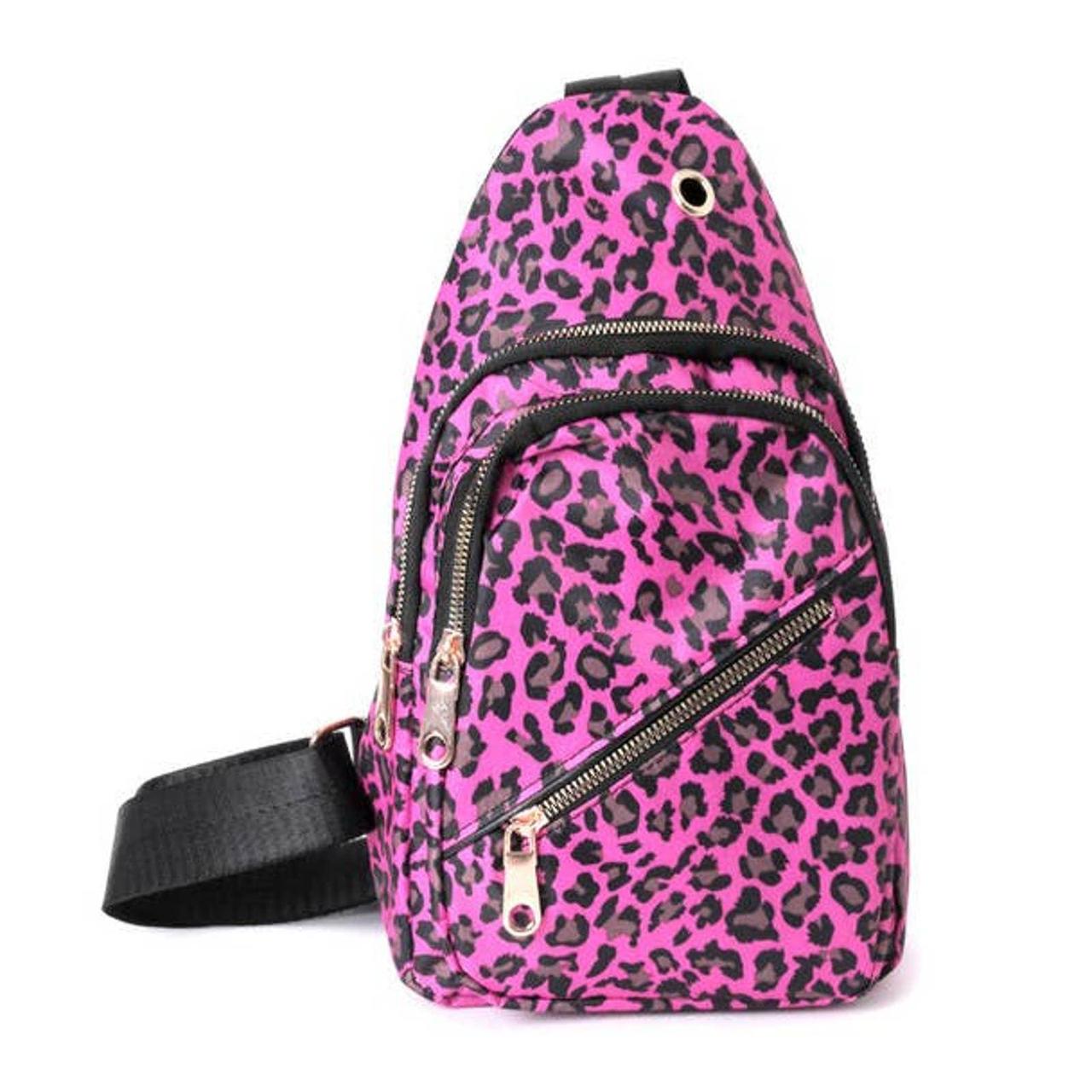 Hot Pink Black Leopard Print Sling Bag... - Depop