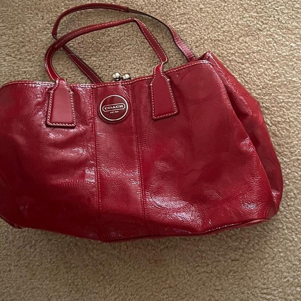 cherry red leather coach purse - Depop