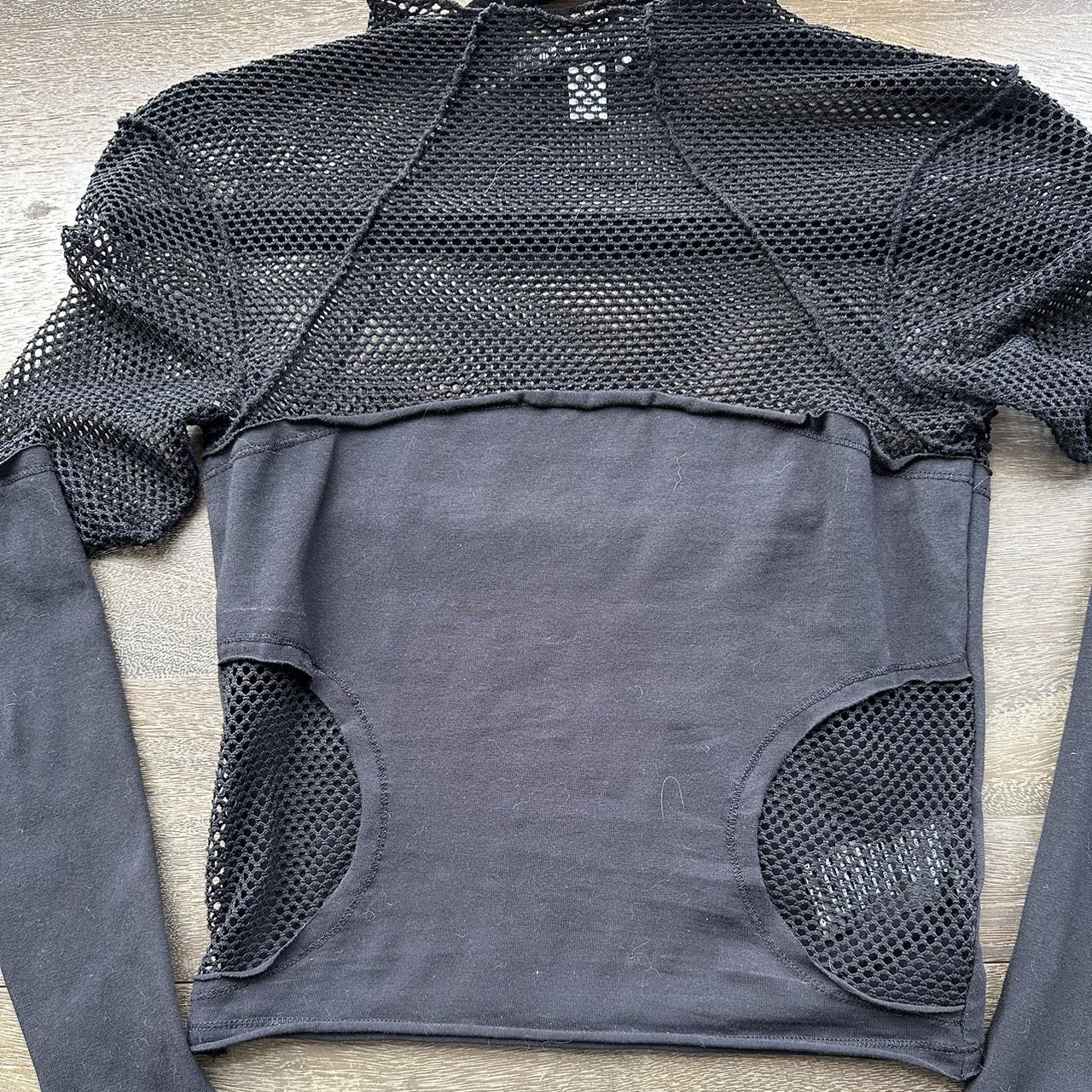 Black fishnet long sleeve top with mesh sleeves... - Depop