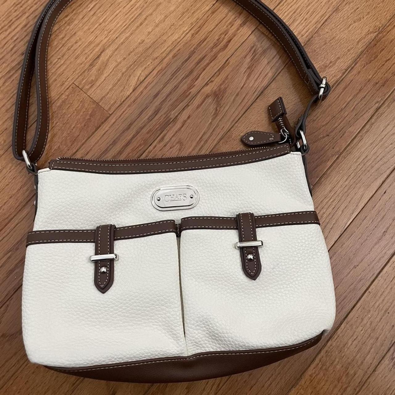 Chaps cream and brown leather purse. In pristine... - Depop
