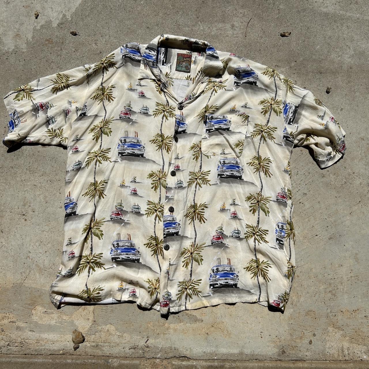 Pineapple connection cars and palms T-shirt cream... - Depop