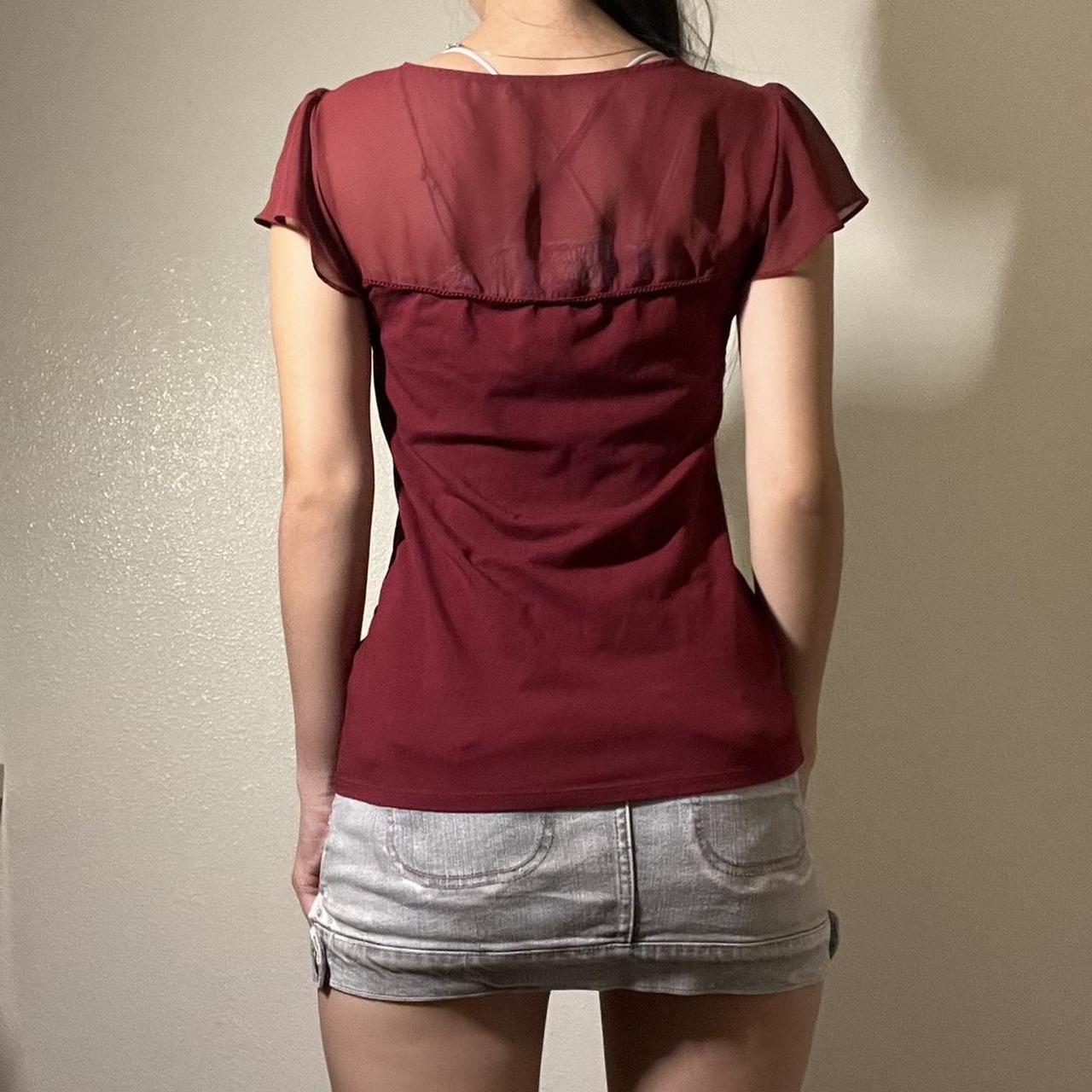 Small Burgundy and red ruffle sleeve blouse - Worn... - Depop