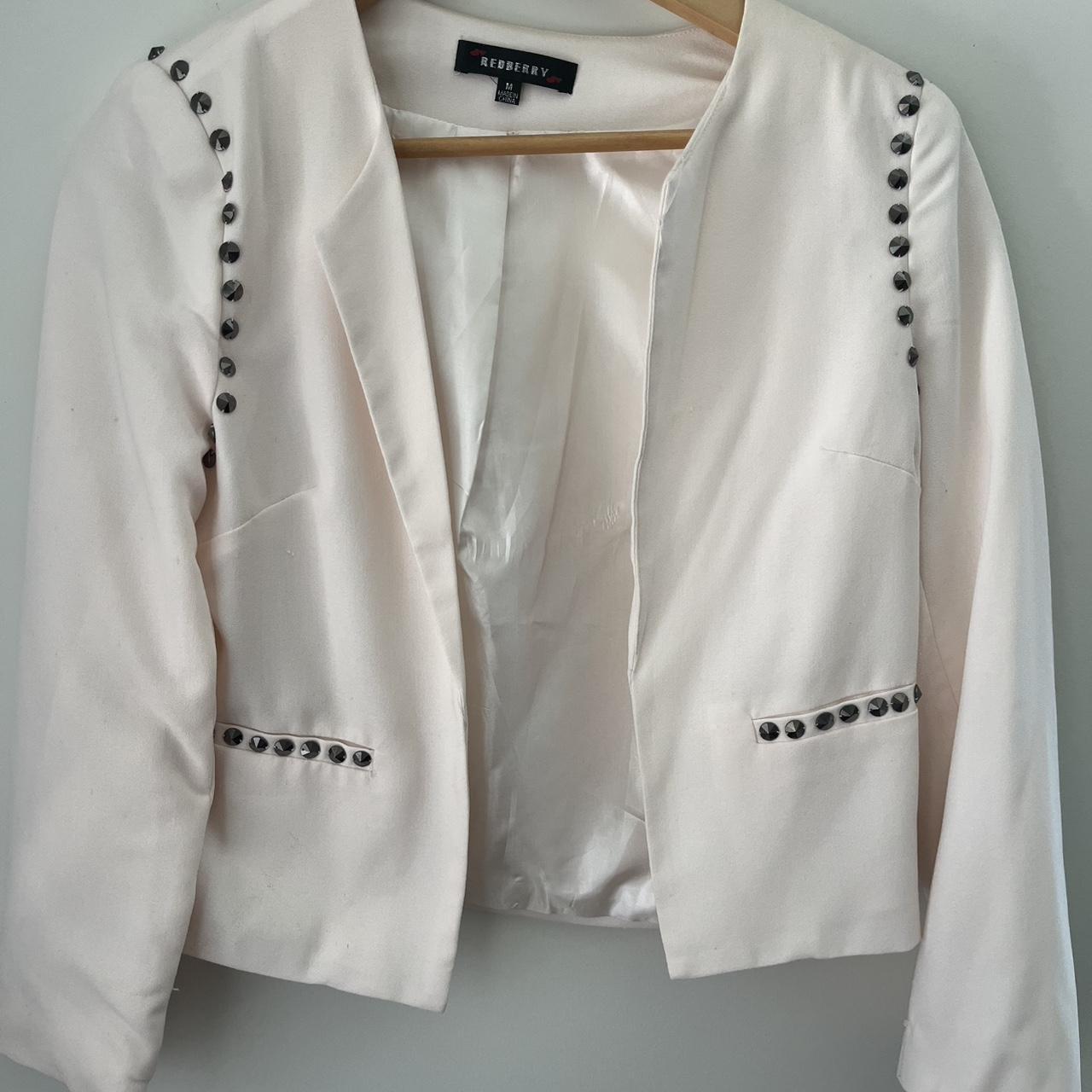 Red berry Cream/Very Light Soft Pink Cropped Studded... | Depop