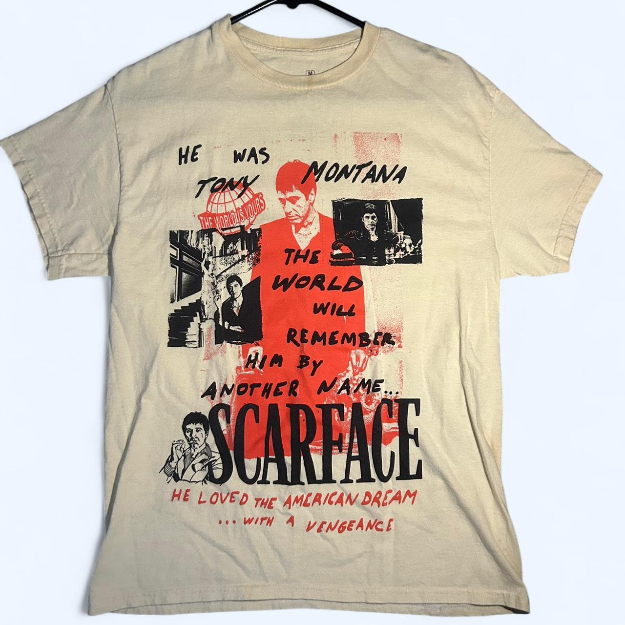 Scarface Cream tee with white and red lettering... | Depop