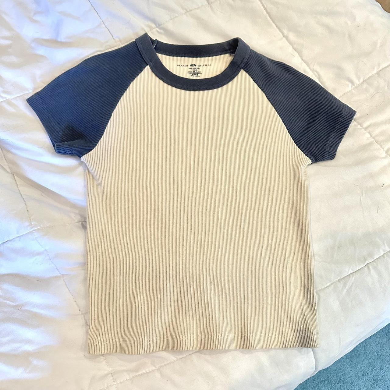 Brandy Melville Bella Top. No flaws. Navy and Cream.... - Depop
