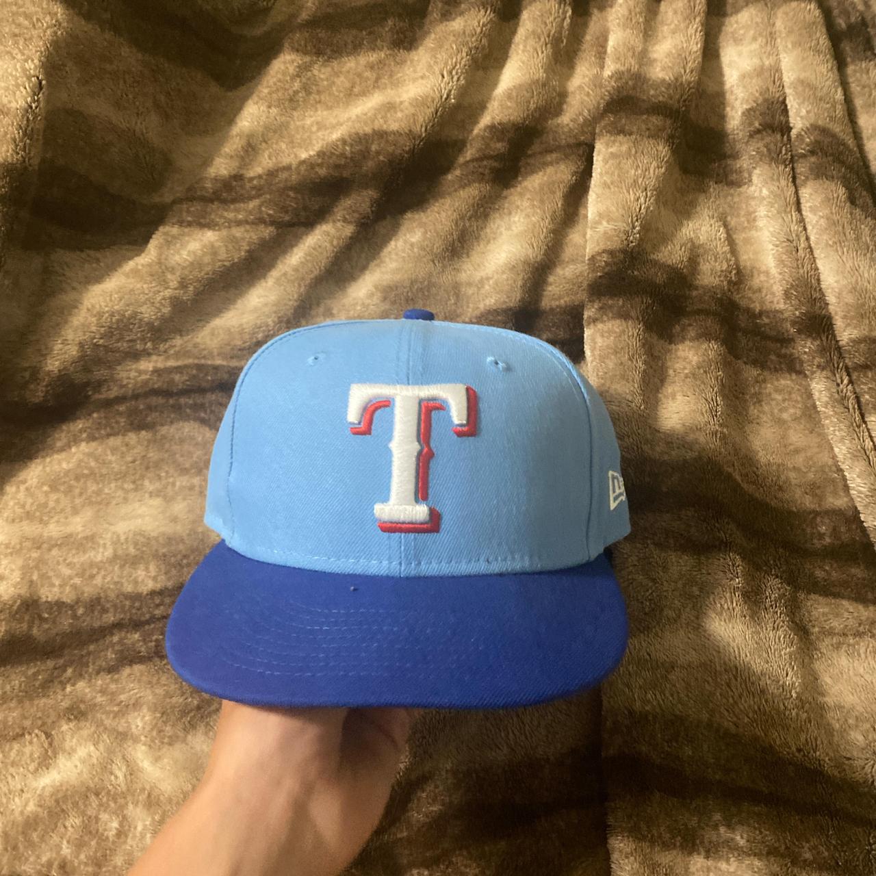 Texas rangers blue fitted hat size 7 1/8 - Depop