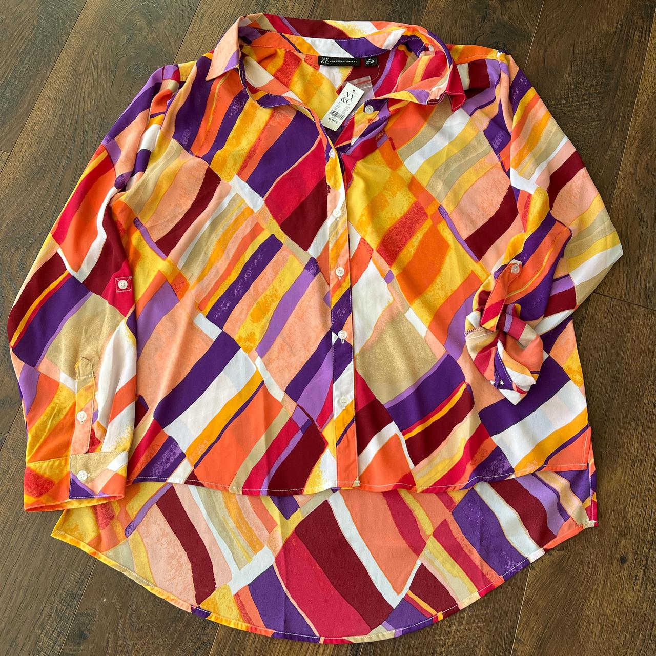 Bright and funky multi-coloured button-up shirt with... | Depop