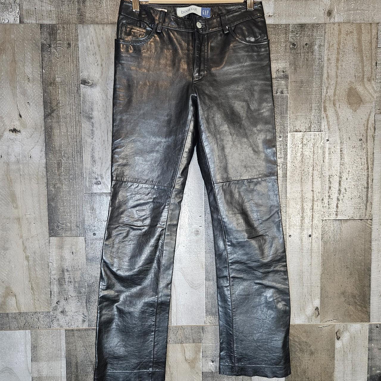 Biker Leather Grunge 90s Boot Cut Jeans Pants... - Depop