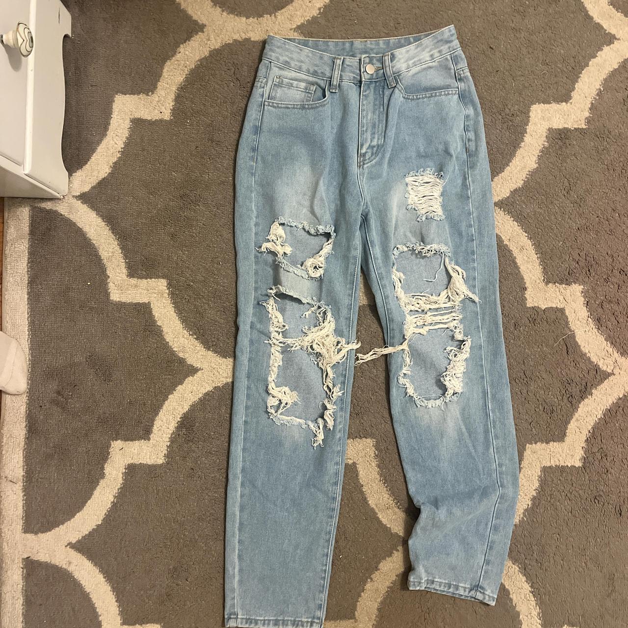 Extra small light wash wide leg ripped jeans - Depop