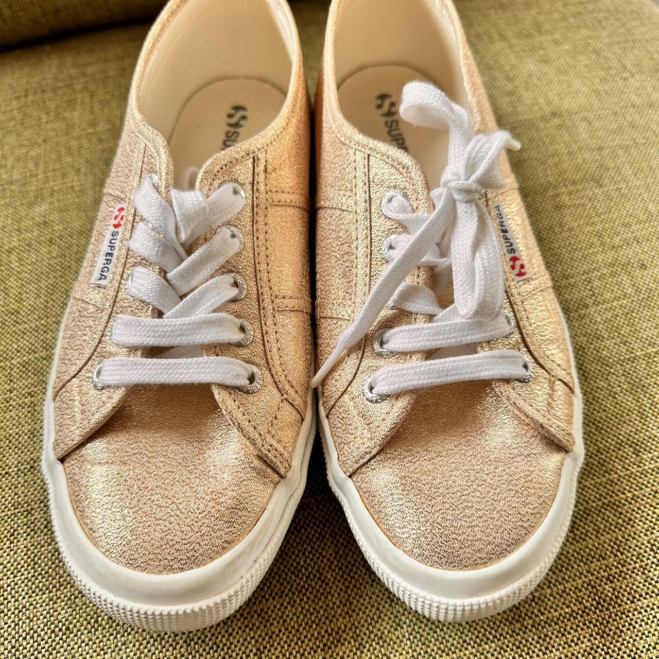 Gold metallic Superga trainers #glamour... - Depop