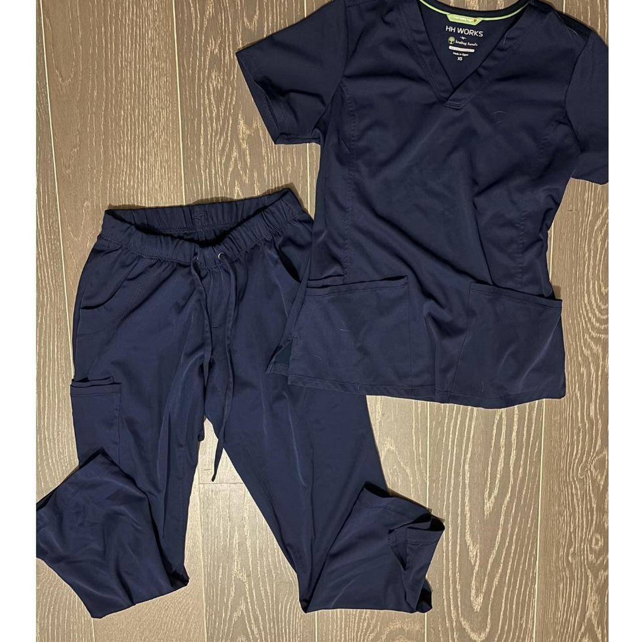 Healing hands Navy blue scrub set with elastic... - Depop