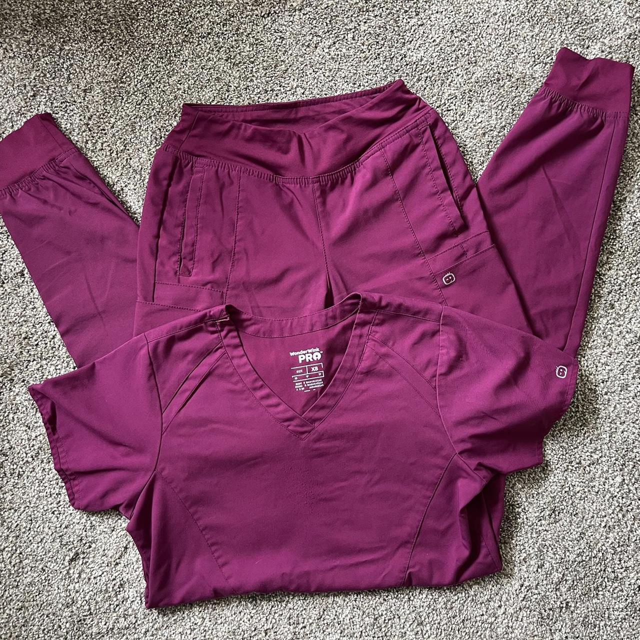 - Wonder Wink scrub set - Top and bottom XS - Wine... - Depop