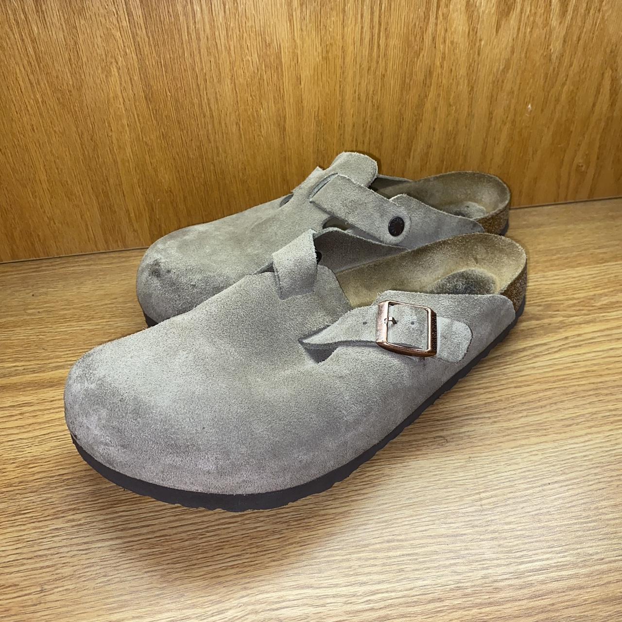 Grey suede Birkenstock clogs Message before... - Depop
