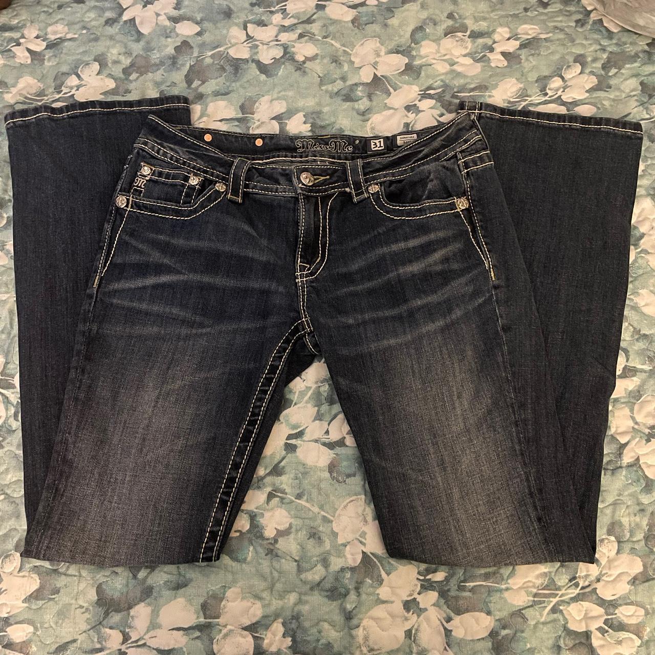 Miss Me black low-rise bootcut jeans with silver... | Depop