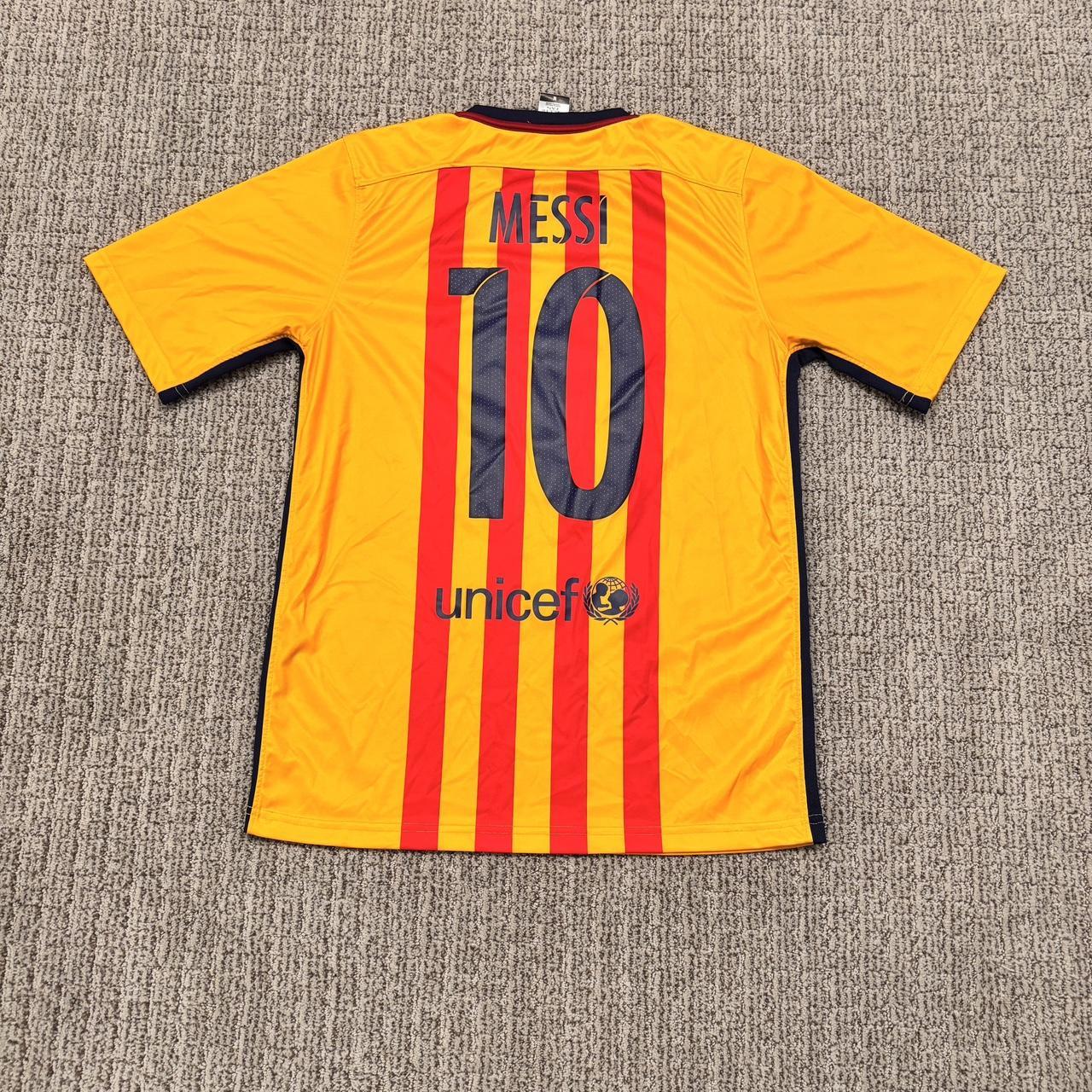 Y2K Barcelona Lionel Messi number 10 unicef yellow... | Depop