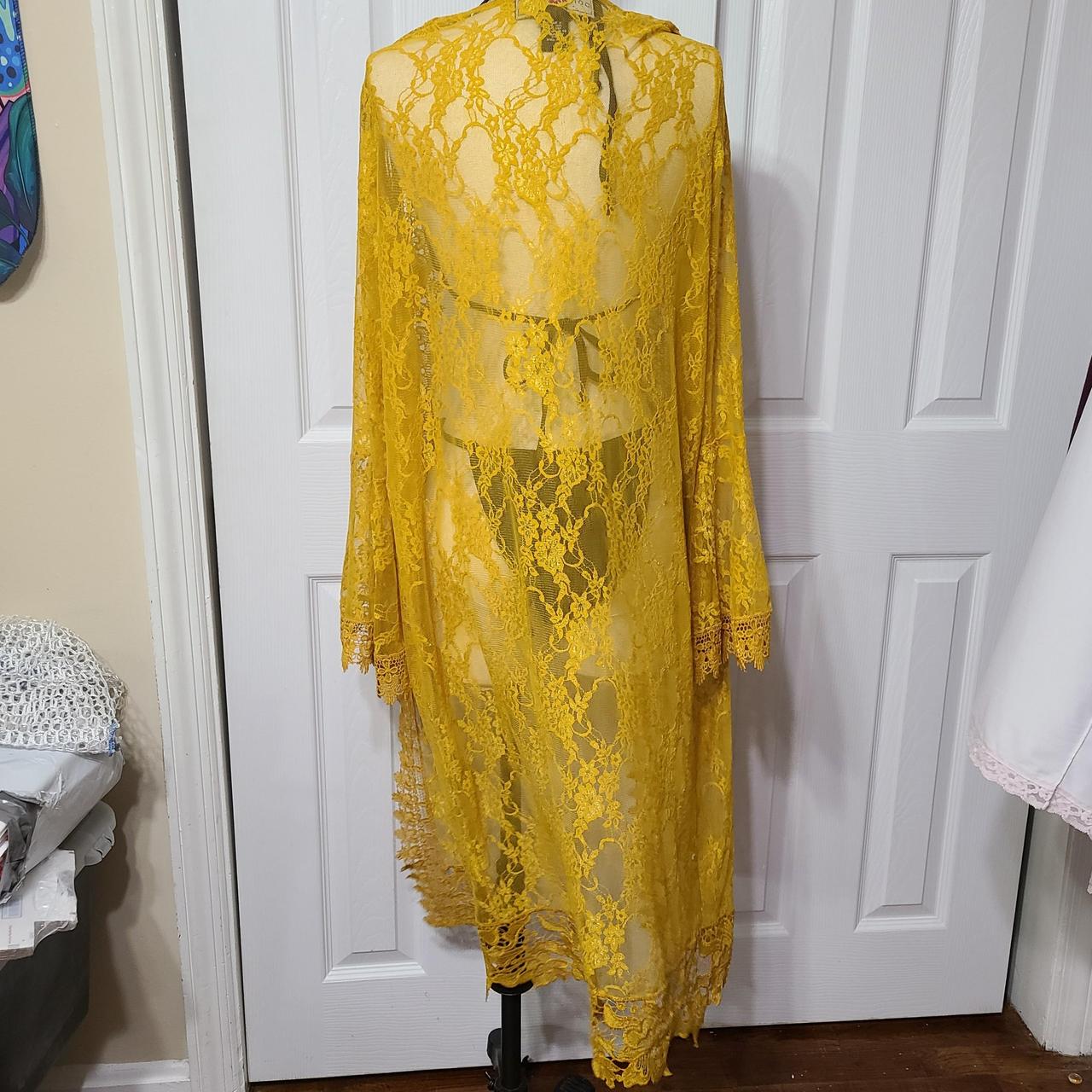 Yellow Lace Cover-Up with Wide Sleeves, designed to... - Depop