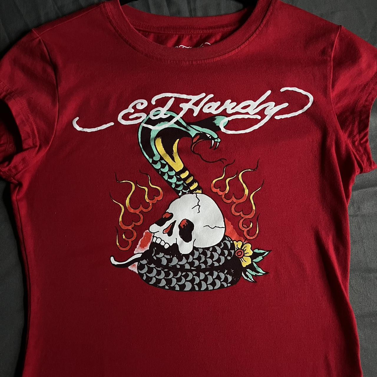 Red Ed Hardy baby tee | Depop