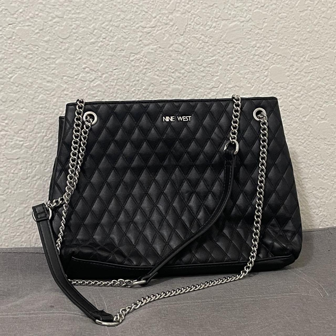 Nine West black quilted leather bag with silver... | Depop