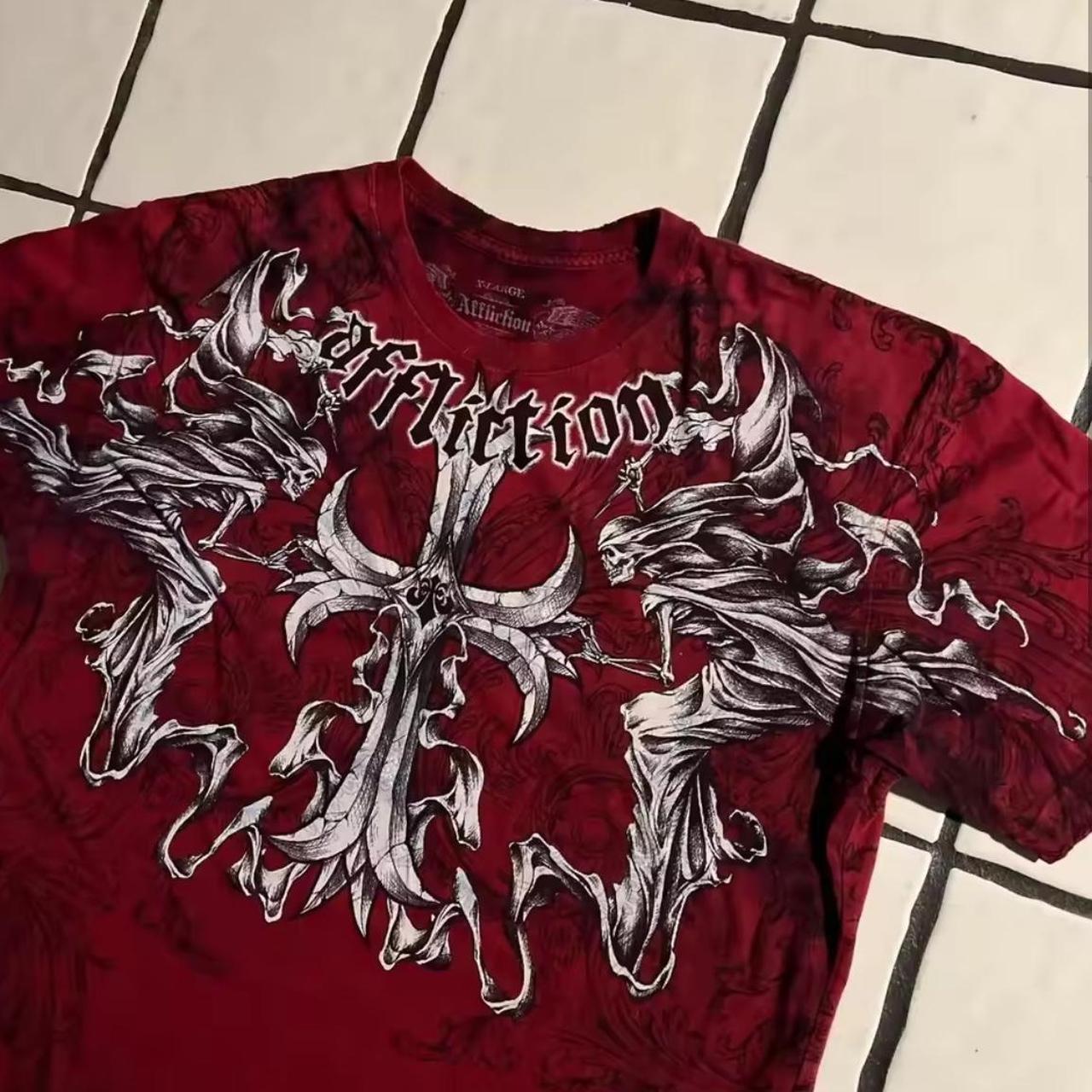 90s Red Affliction T shirt Men Retro Cotton Round... | Depop