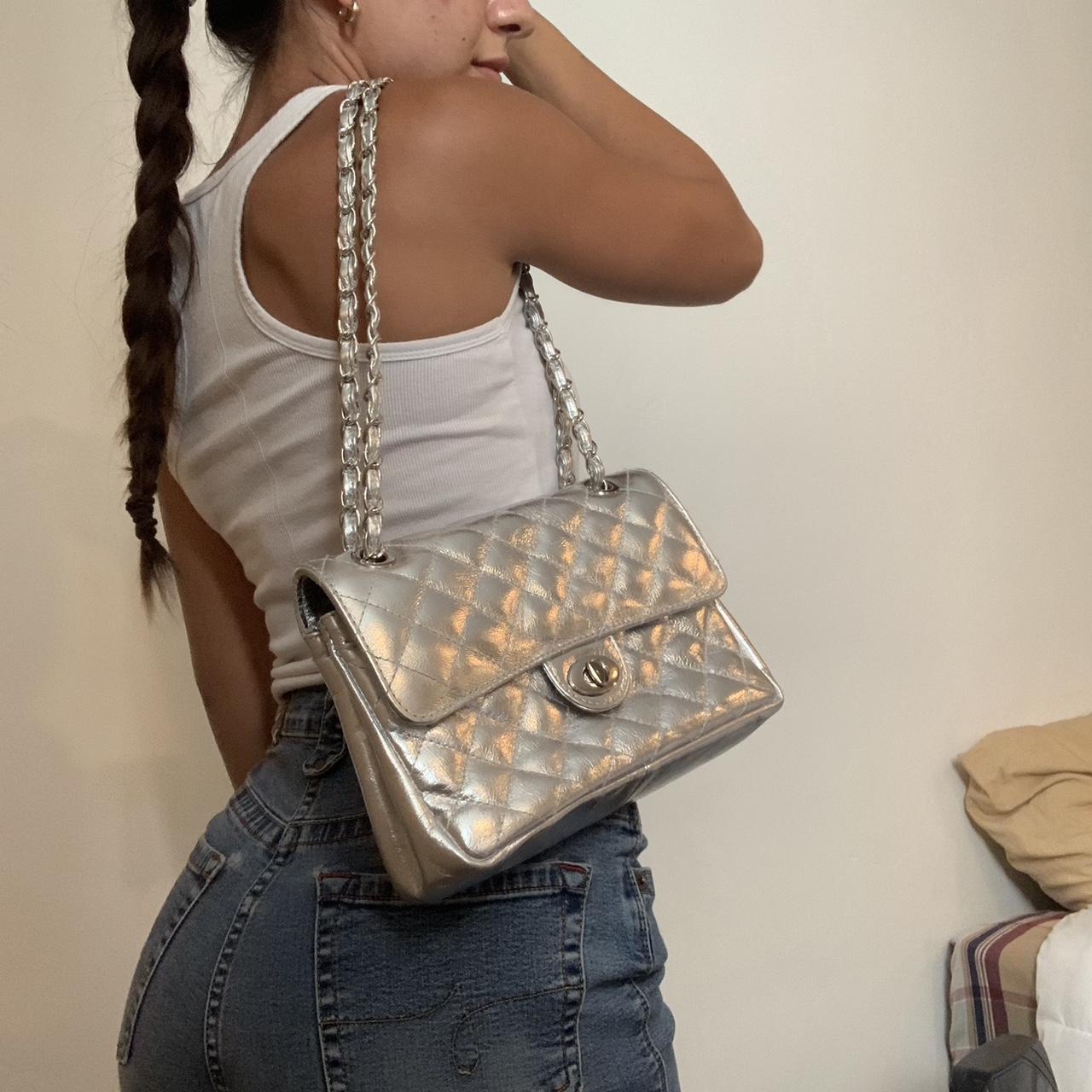 Metallic silver shoulder bag from virsa bags.... - Depop