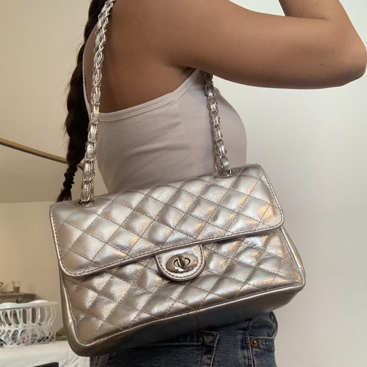 Metallic silver shoulder bag from virsa bags.... - Depop