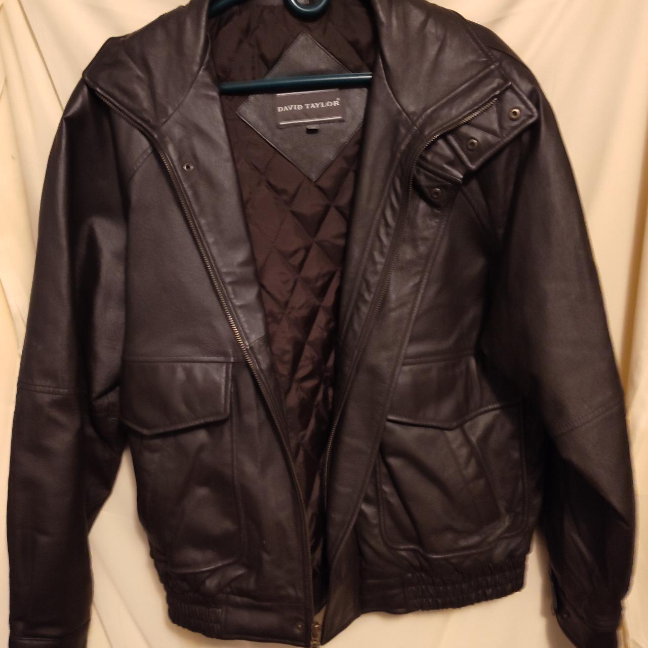 David Taylor Men's Leather Motorcycle Bomber Jacket... - Depop