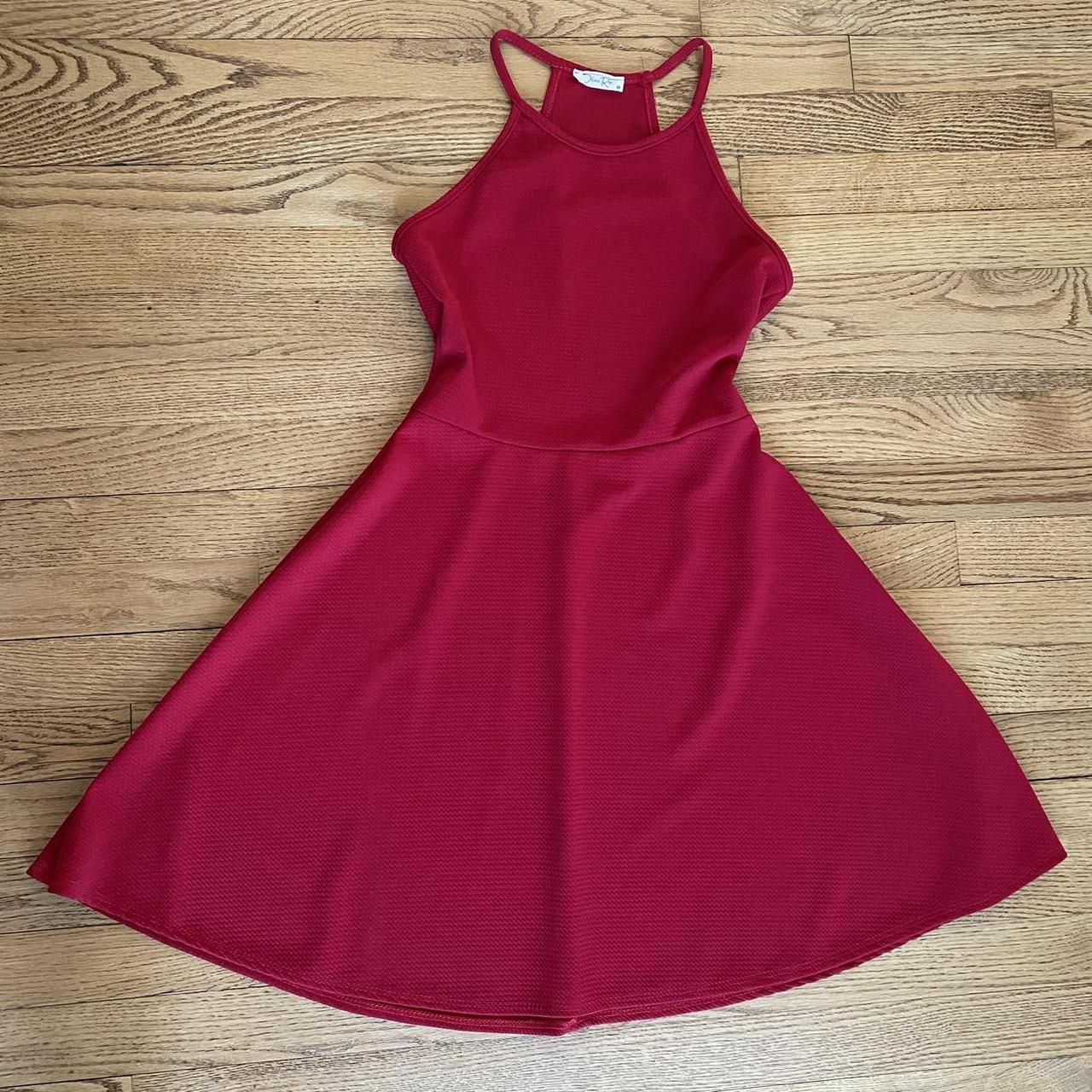 red halter top A-line mini dress coming off the seam... - Depop