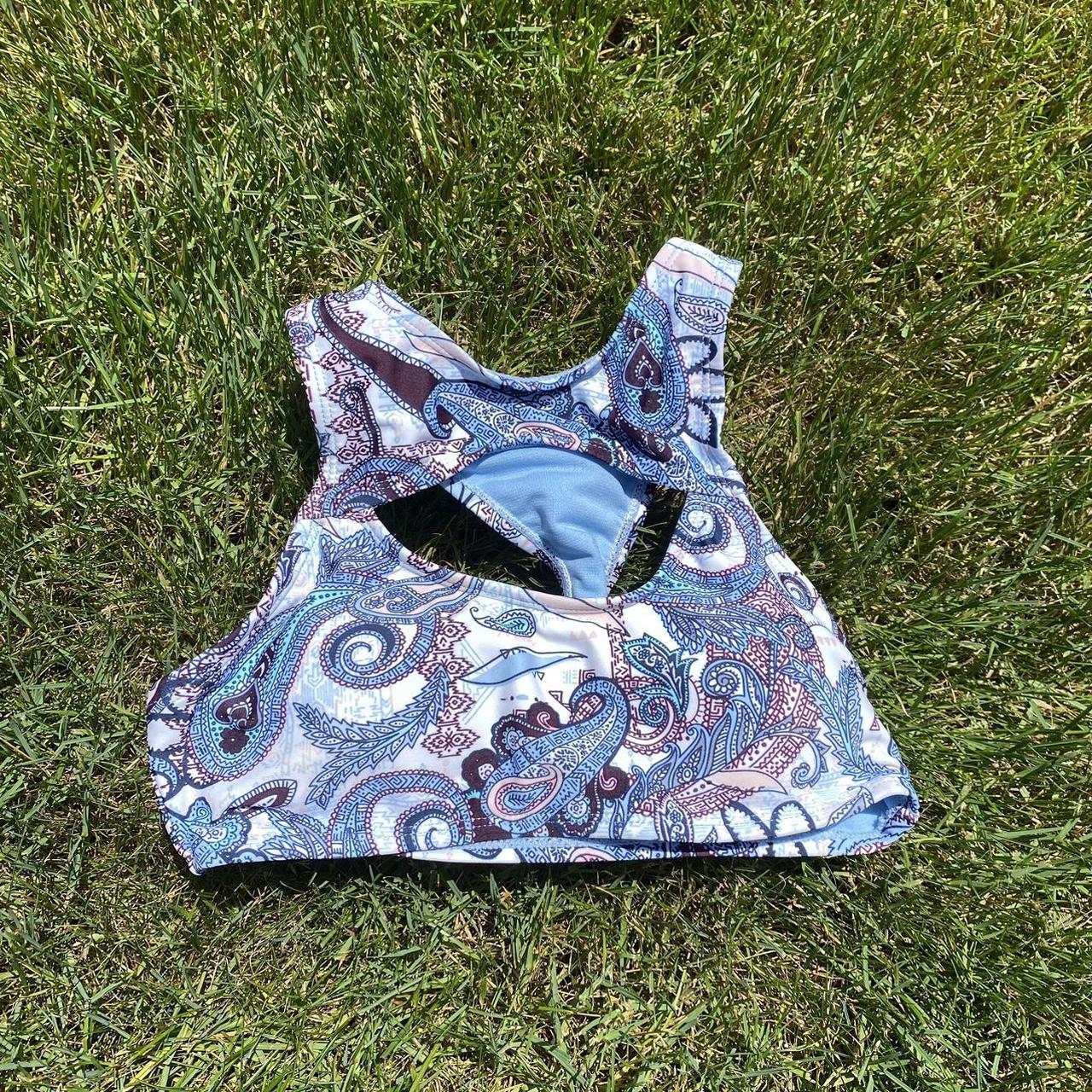 x-small purple/blue/white patterned bikini swimsuit... - Depop