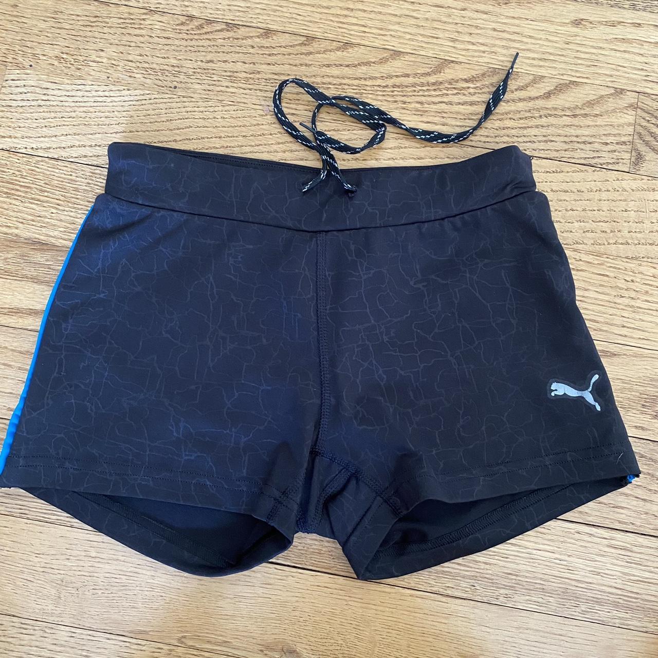 x-small black puma spandex compression shorts with... - Depop