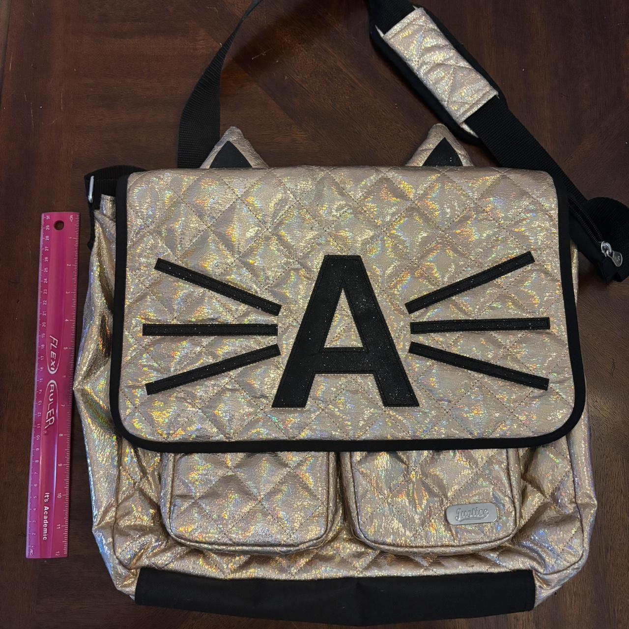 justice gold glitter at Initial ‘A’ messenger bag... - Depop