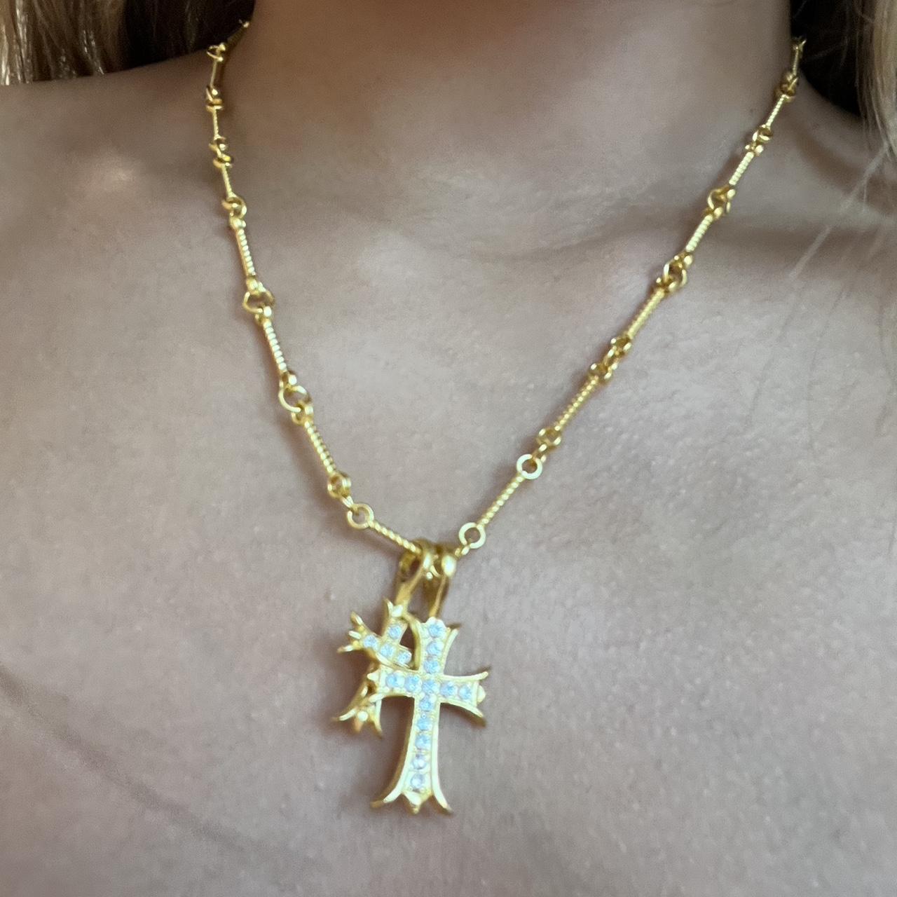 Gold double cross necklace Gold tone cross... - Depop