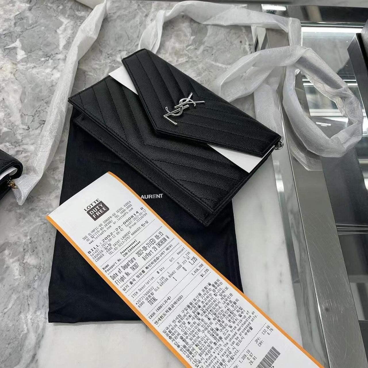 YSL MONOGRAM CHAIN WALLET IN GRAIN DE POUDRE... - Depop