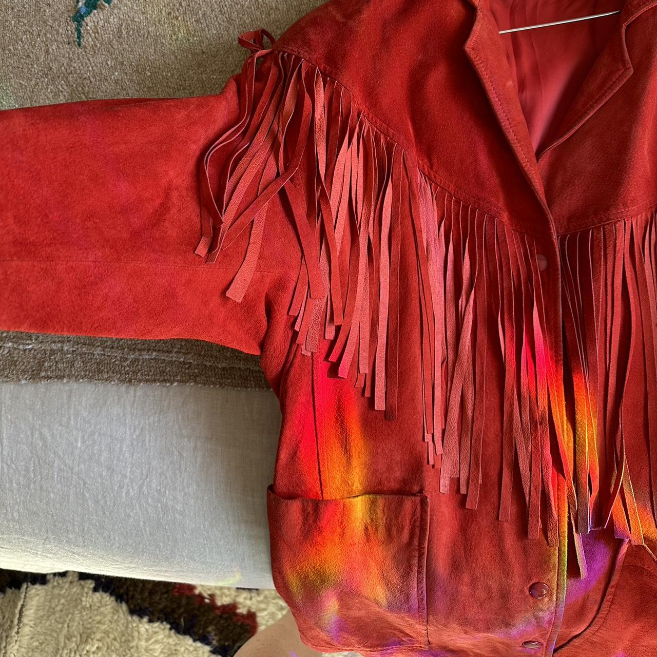 the coolest red fringe jacket!!! so cute with... - Depop