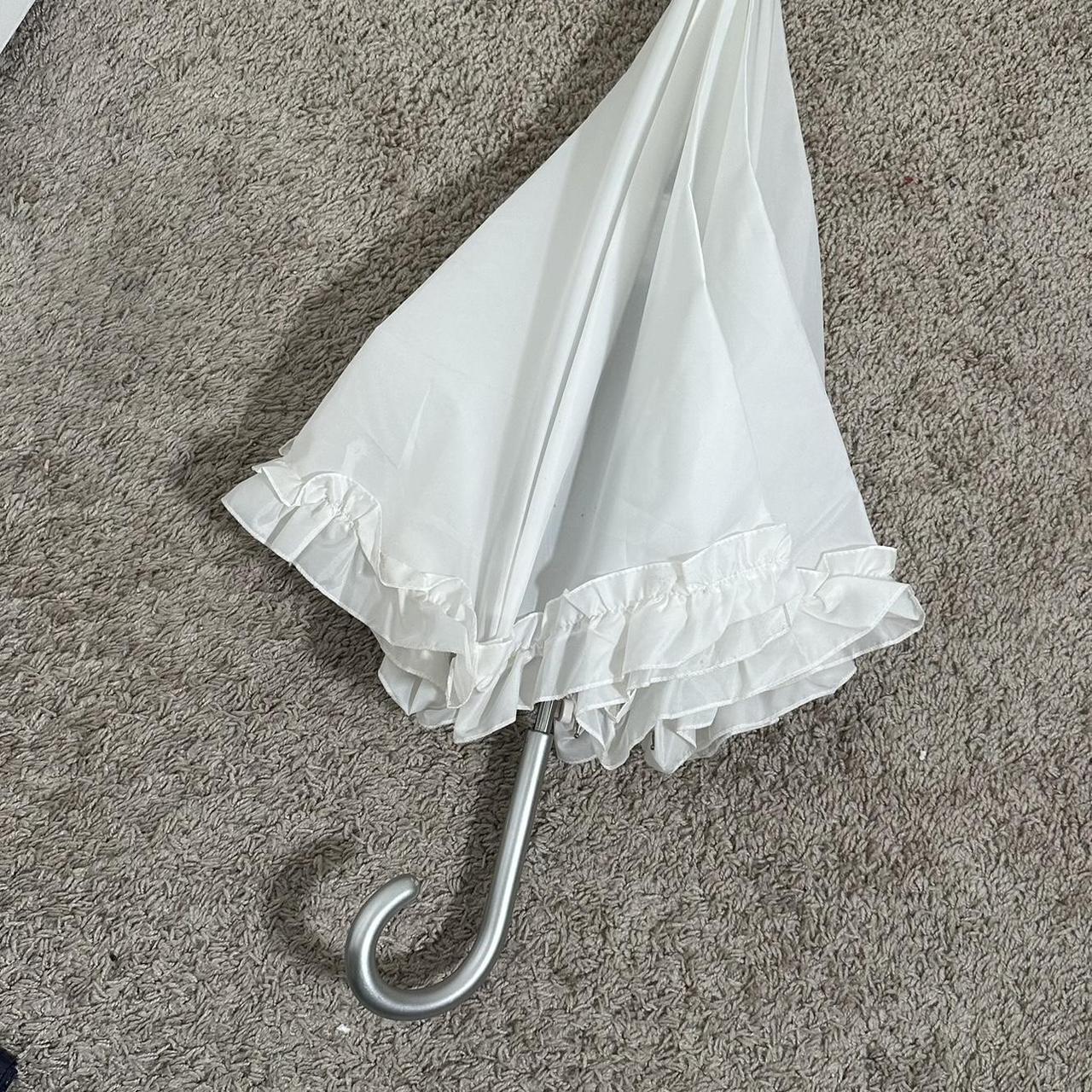 White ruffled umbrella with silver handle #fairycore... | Depop