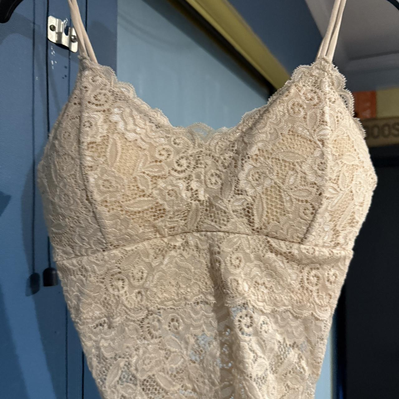 Cream lace cami too with adjustable straps #lingerie | Depop