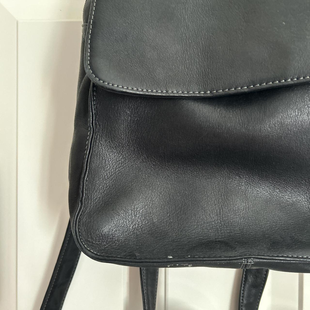 mini black real leather worn in vintage backpack - Depop