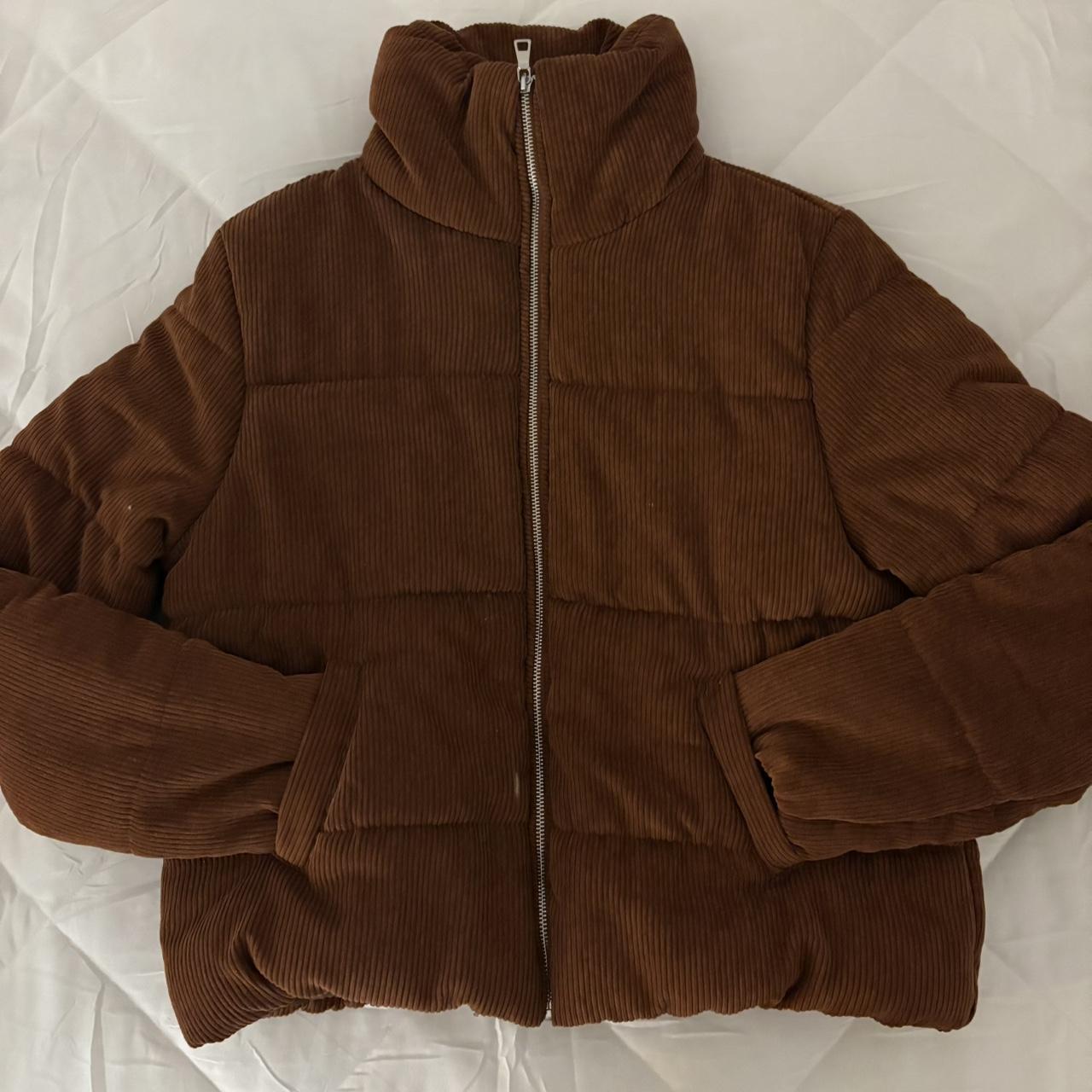 brown corduroy puffer. only worn once. women’s large. | Depop