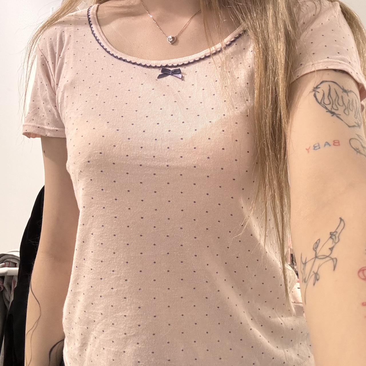 coquette pink styled with purple dots, purple ruffle... - Depop