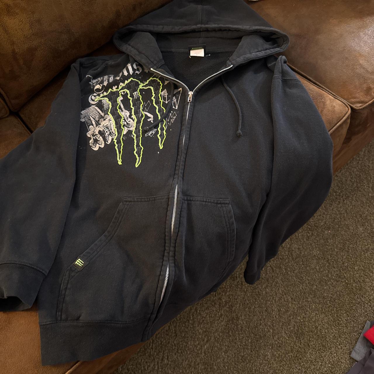 Sick monster energy zip up hoodie Y2K style size... | Depop