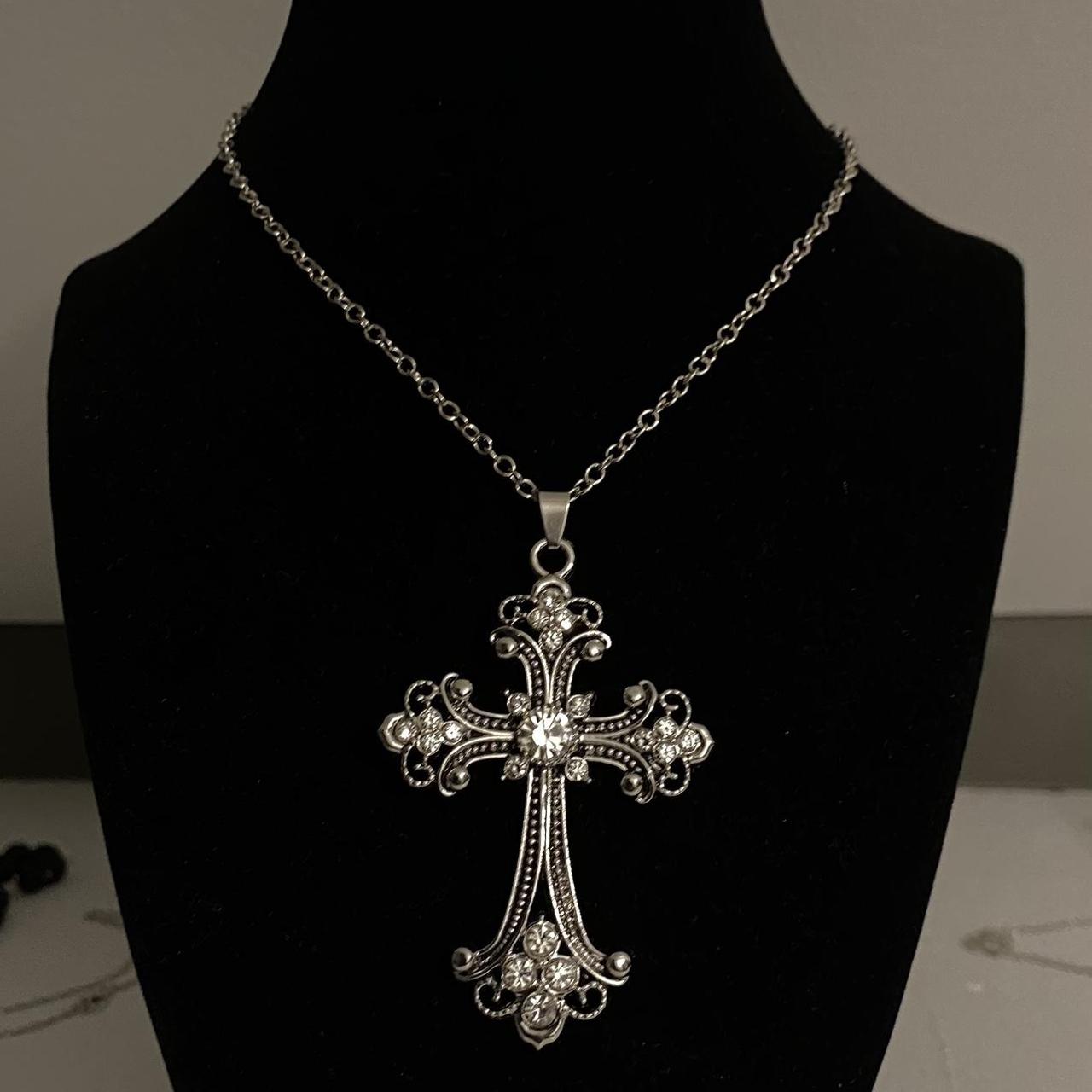 Beautiful silver cross pendant necklace with... - Depop